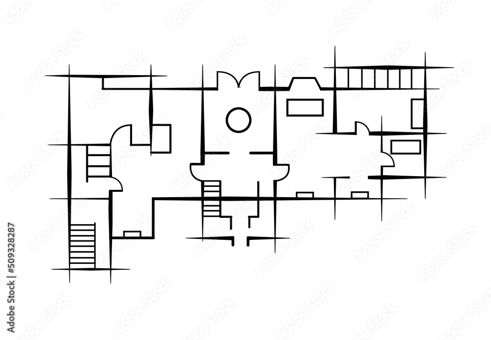 home plan as a digital sketch line drawing for the construction of a ...