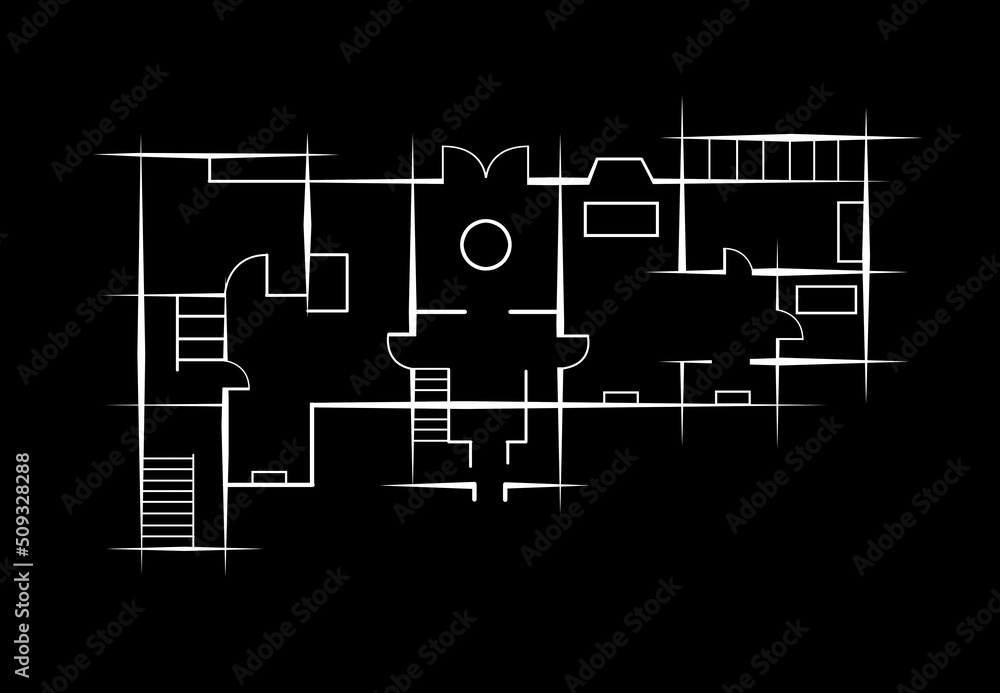 home plan as a digital sketch drawing for the construction of a house ...