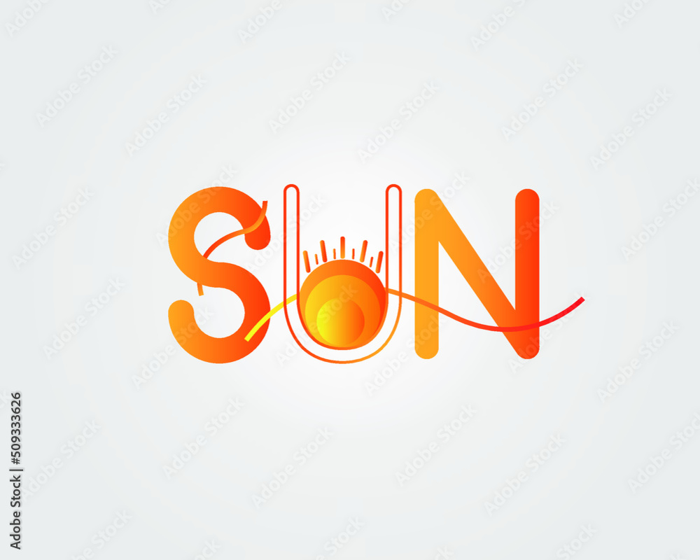 A modern creative design for the word sun with drawing the sun and its ...