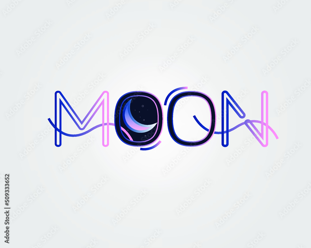 Creative modern design of the word moon with a window with the crescent ...