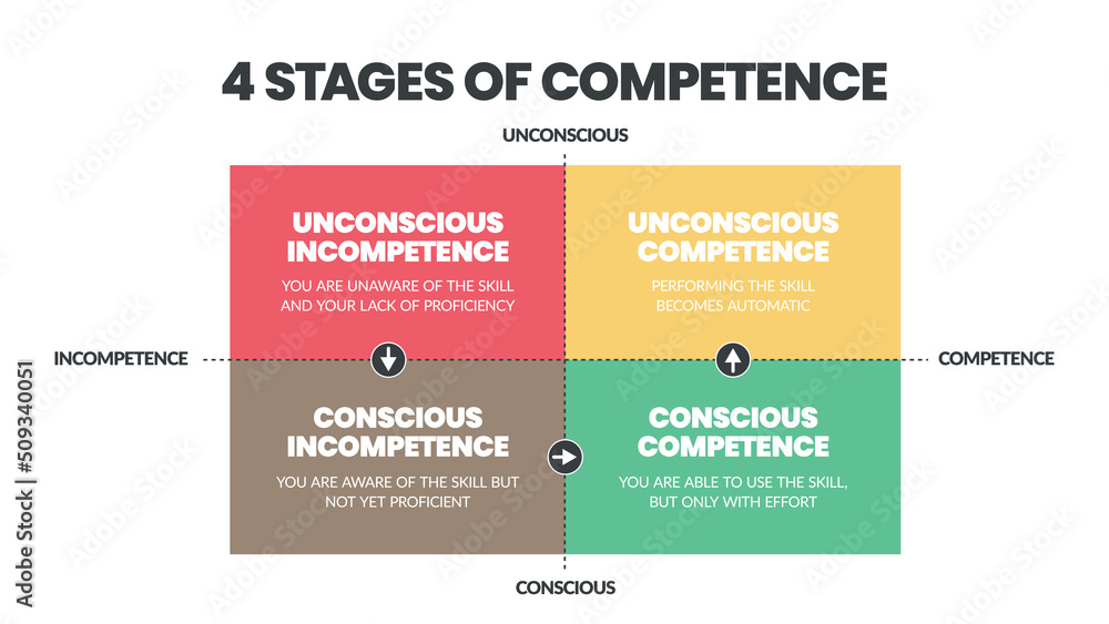 Matrix diagram of 4 stages of competence into a vector chart ...