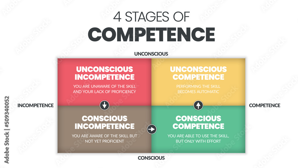 Matrix diagram of 4 stages of competence into a vector chart ...
