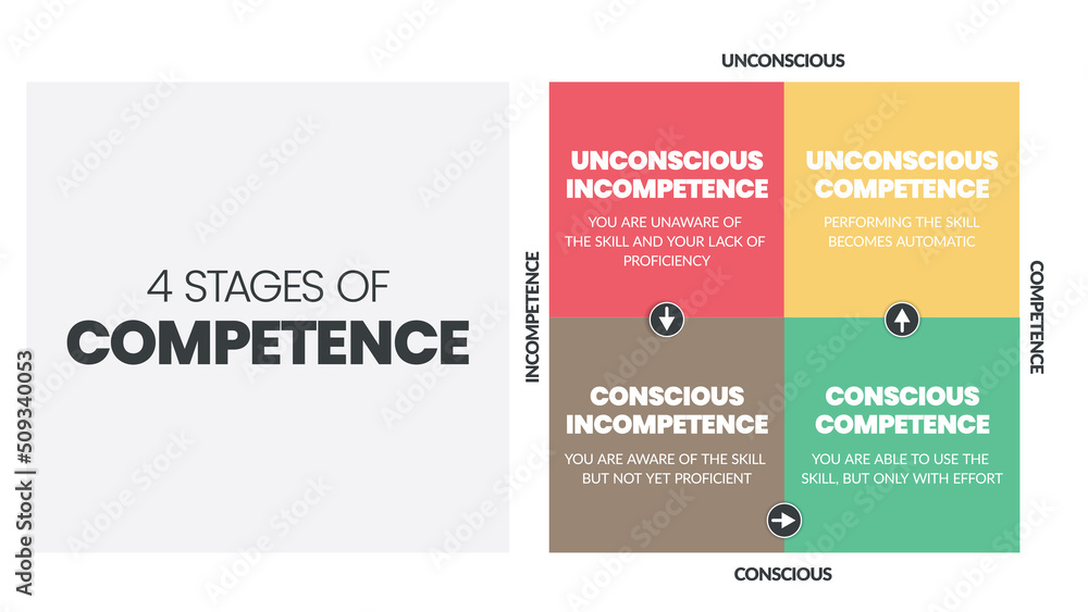 Matrix diagram of 4 stages of competence into a vector chart ...