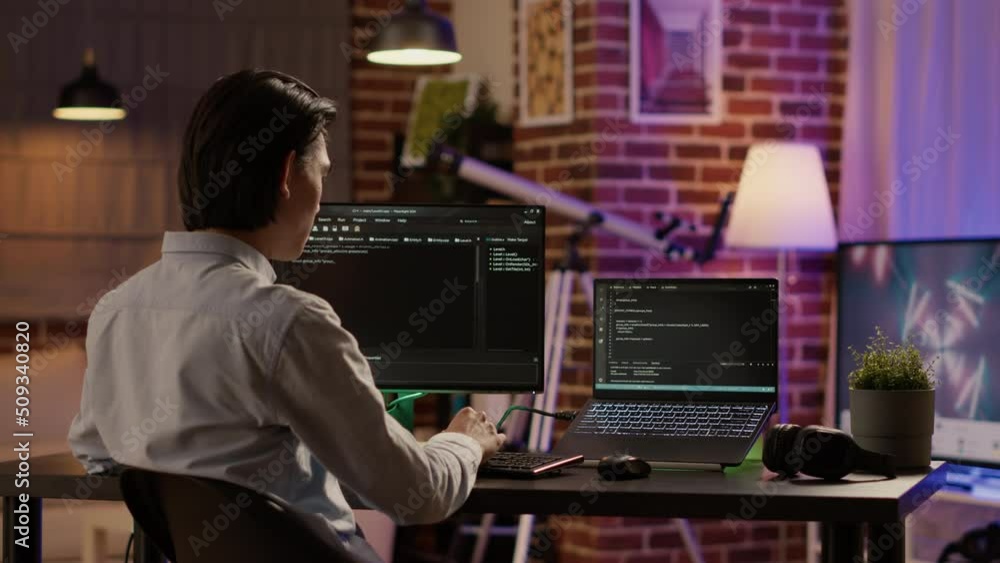 Male Coder Programming Server Encryption On Firewall Software Using Security Network To Code