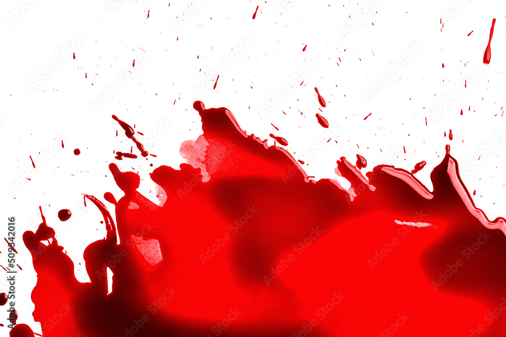 Pool of red paint looks like blood on white background Stock Photo ...