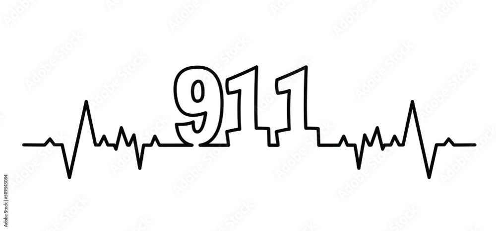 Cartoon heartbeat line pulse. In Case Of Emergency. Call 911. Helpline ...