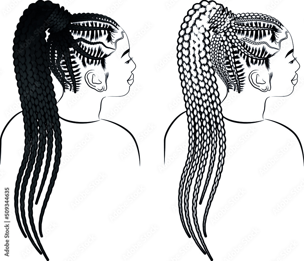African Women Braids Hair Black Vector Illustration Stock Vector