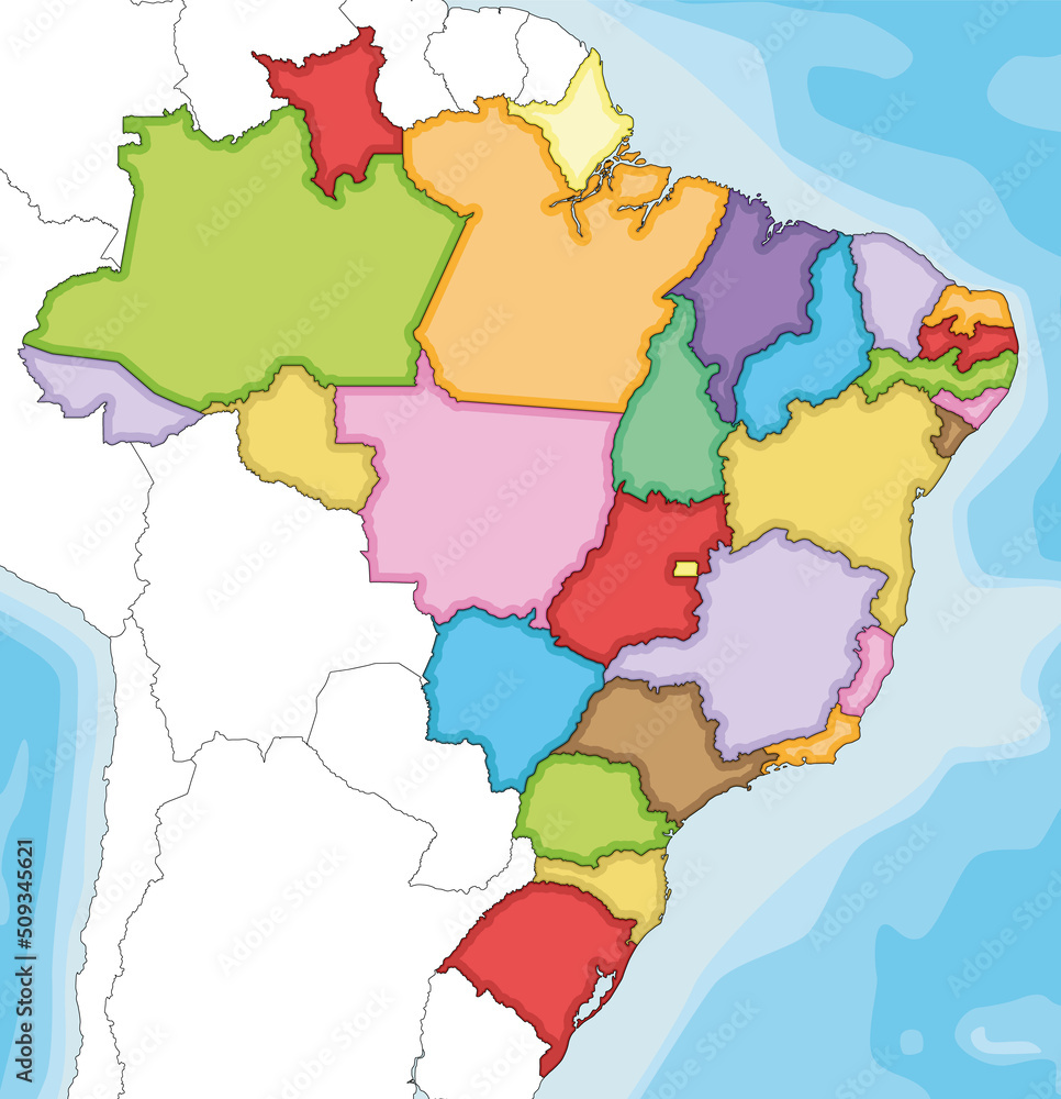 Vector illustrated blank map of Brazil with states and administrative ...