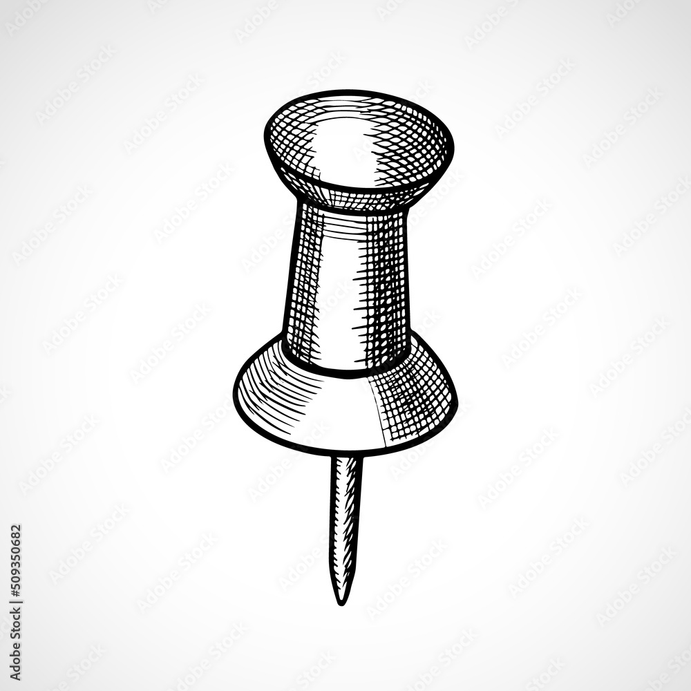 Vetor de Push Pin Hand Drawn Illustration. Office Tools Vector Graphic ...