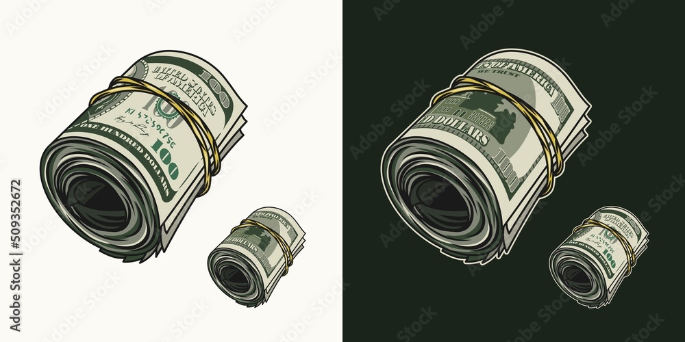 Color money roll of 100 dollar bills with front and reverse side. Cash ...
