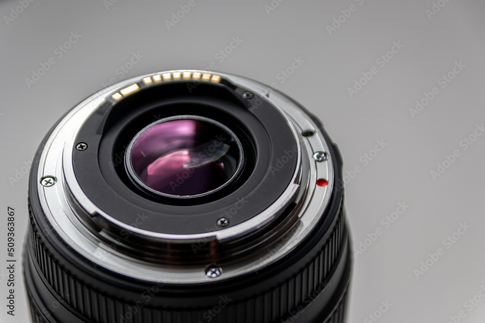 Back side of a dslr camera lens objective for professional photography ...