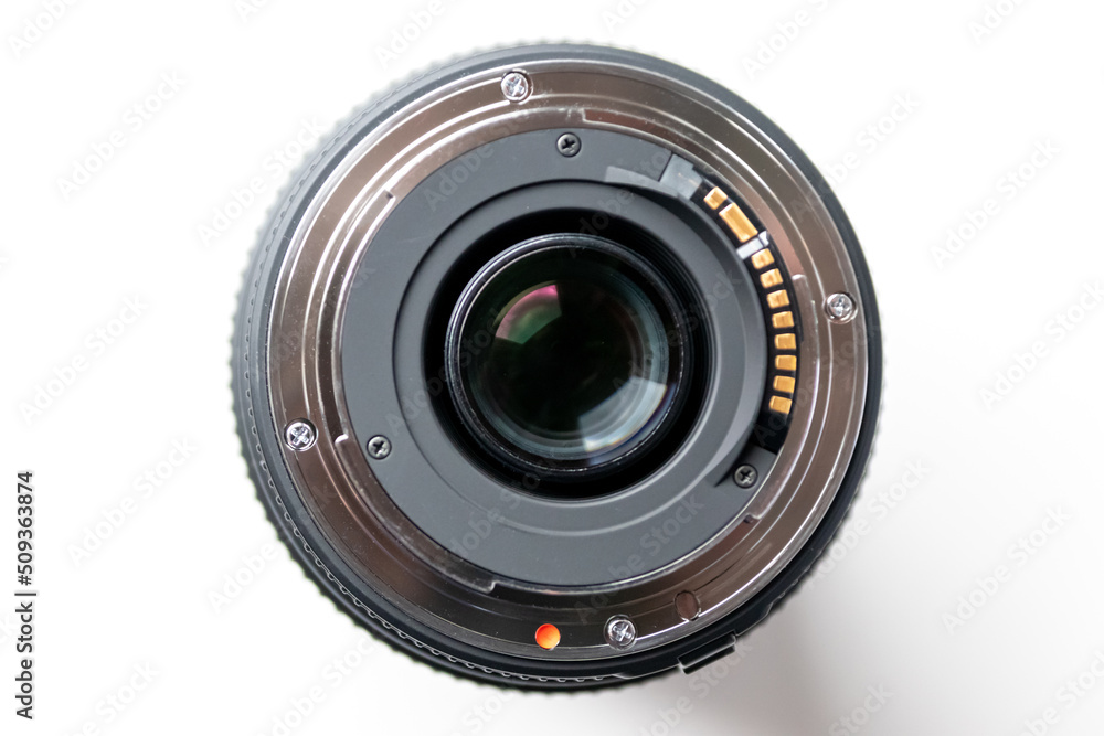 Back side of a dslr camera lens objective for professional photography ...