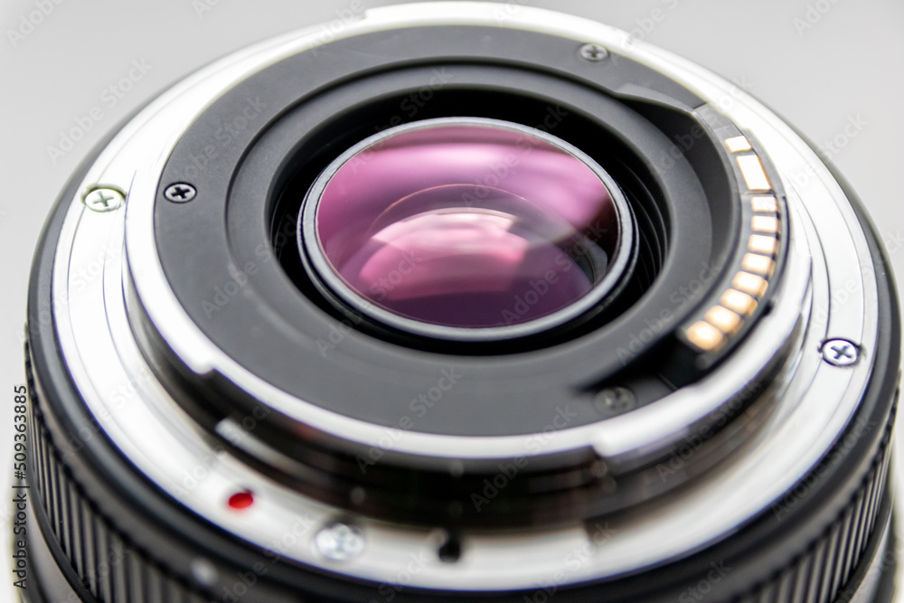 Back side of a dslr camera lens objective for professional photography ...