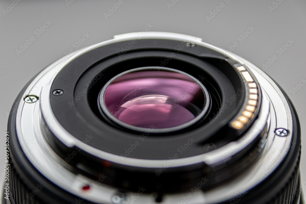 Back side of a dslr camera lens objective for professional photography ...