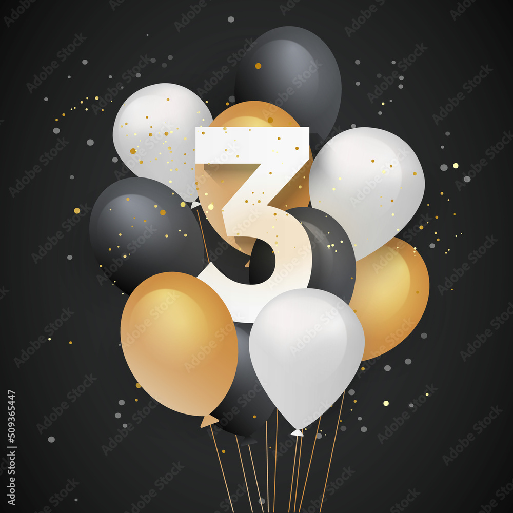 Happy 3th birthday balloons greeting card background. 3 years ...