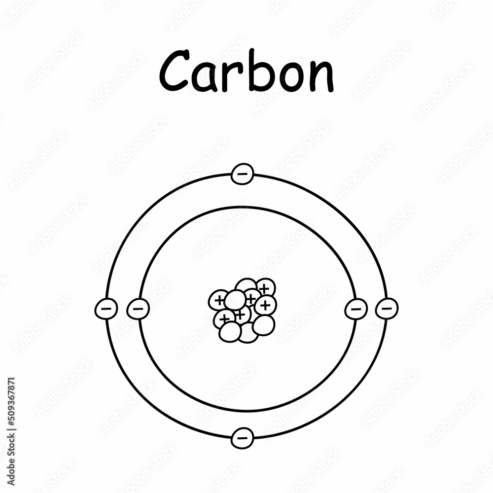 hand draw diagram representing the atomic structure of the carbon atom ...