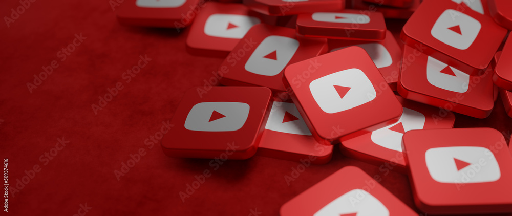 Youtube logo concept banner scattered tiles with copyspace 3D ...