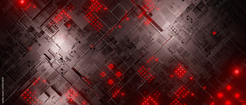 Red Futuristic IC Circuit Abstract Background 3D Rendering ilustración ...