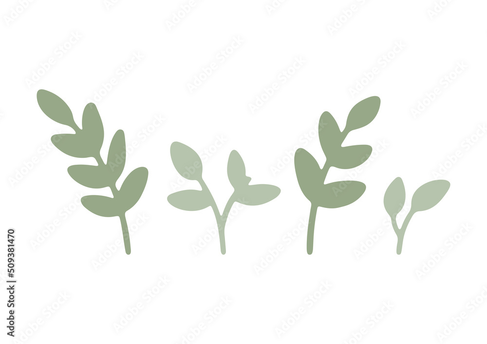Hand drawn cartoon forest greenery. Cute floral elements isolated on ...
