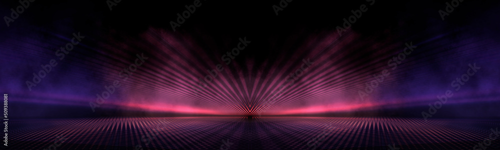 Dark abstract modern neon background. Empty night neon scene with rays ...