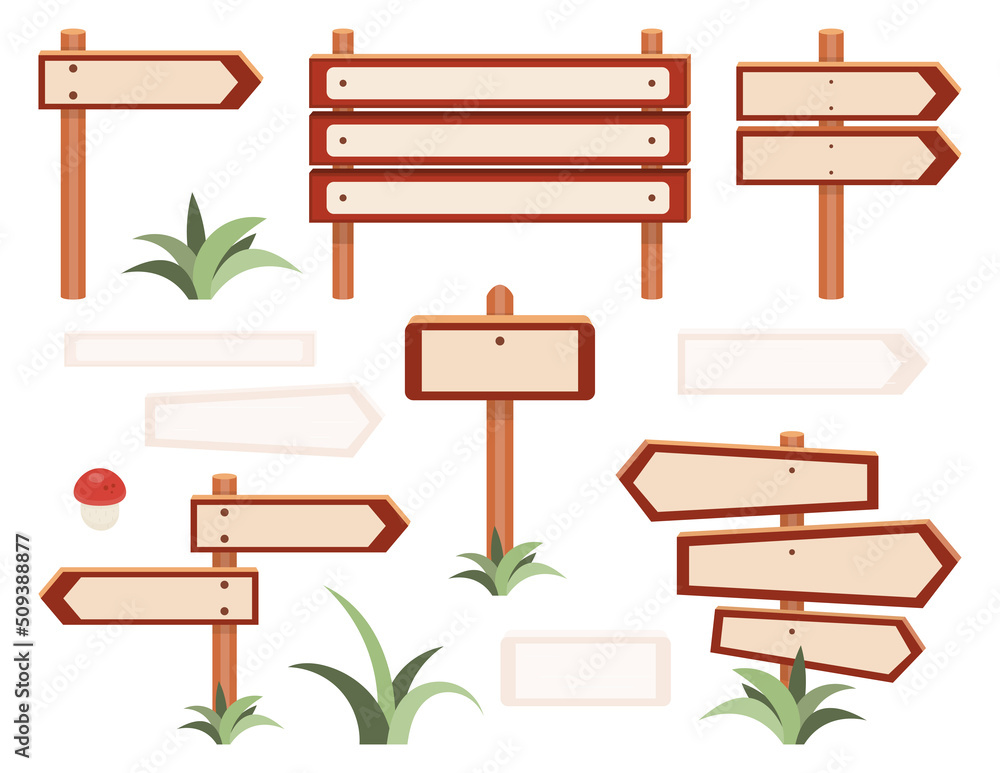 Wooden Signpost Cartoon set. Blank Wooden Signboards isolated on white ...