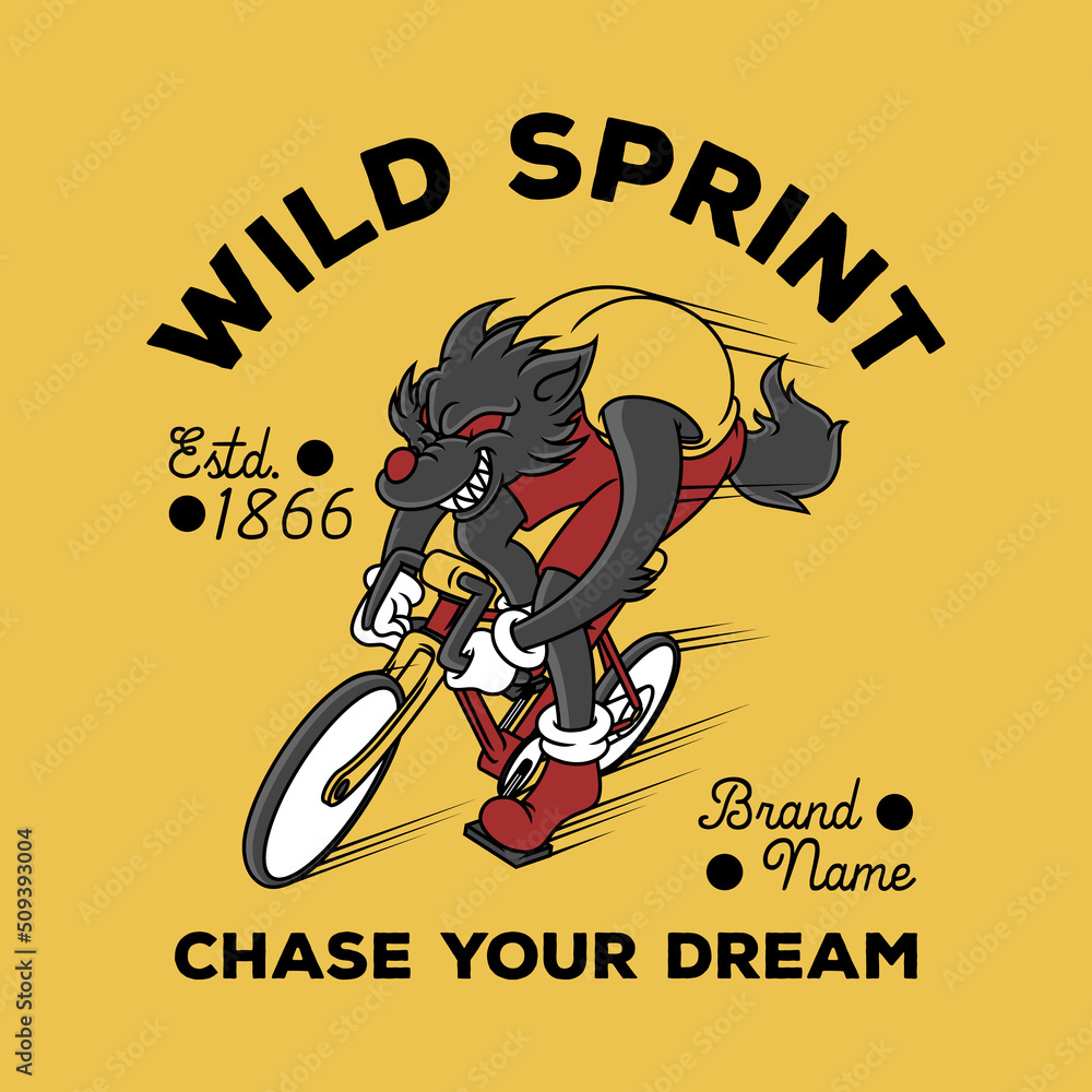 Cartoon emblem of wolf riding a road bike with retro style Stock Vector ...