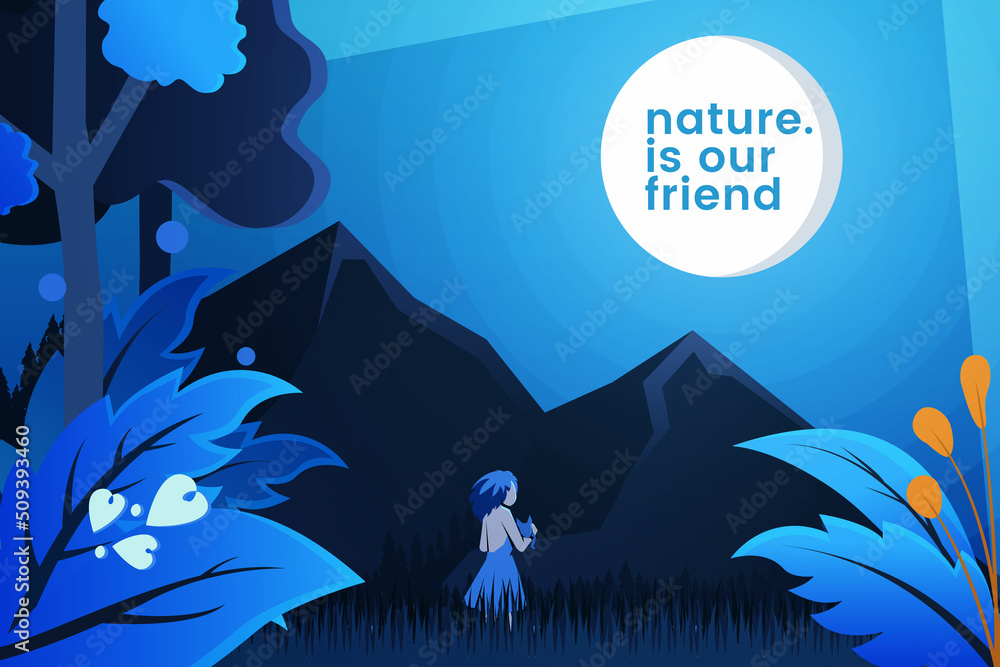 Vector illustration of female character in the jungle and nature is our ...