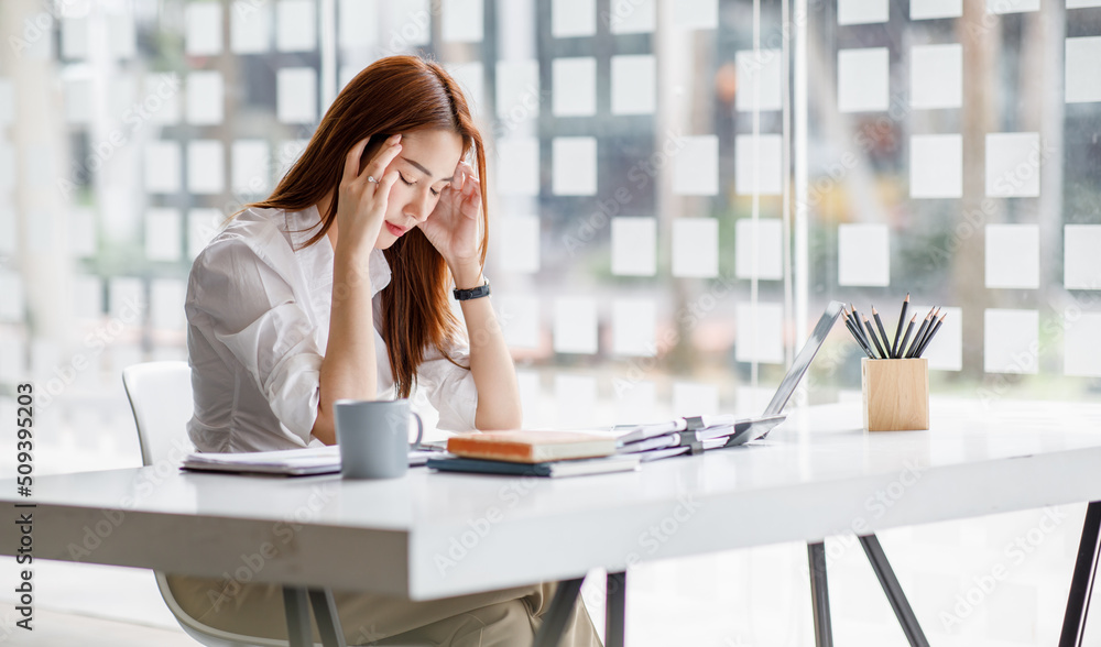 Tired teen girl rubbing dry irritable eyes feel eye strain tension ...