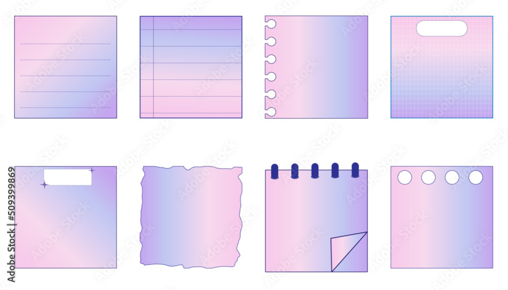 set of the cute colorful gradient planner, notepad, memo, grid paper ...