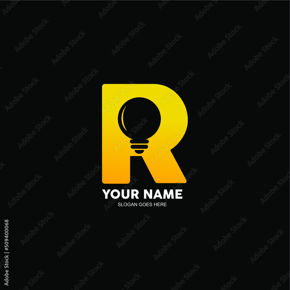 letter R logo and light bulb. vector illustration of letter R with ...
