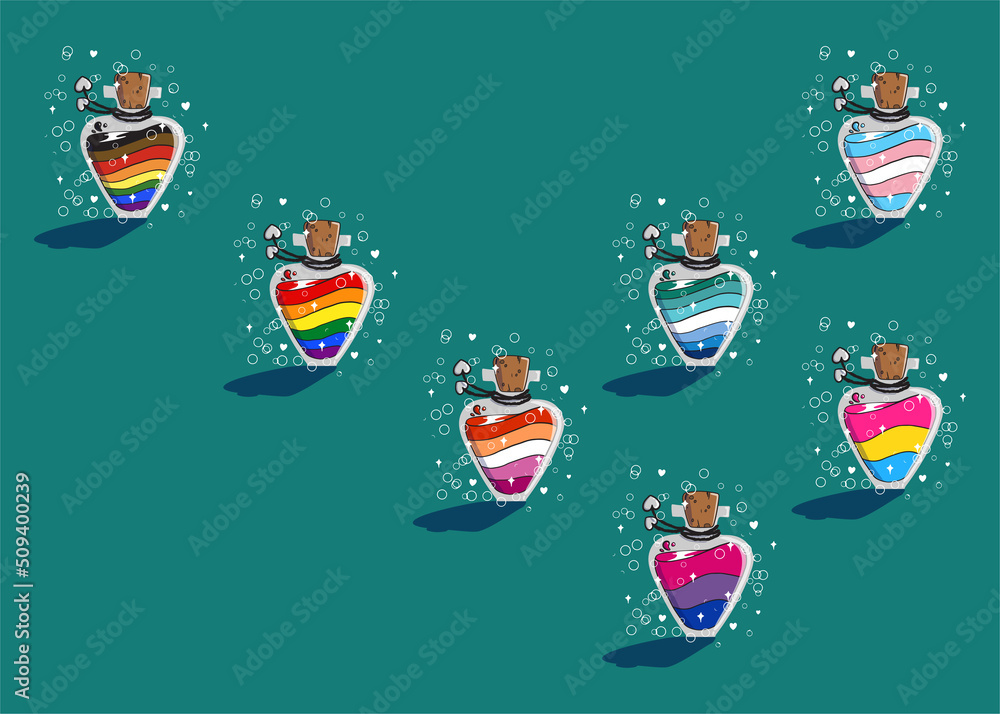 Set Of Elixir Potion Bottle Designs Of Lgbtq Pride Flags Rainbow Flag