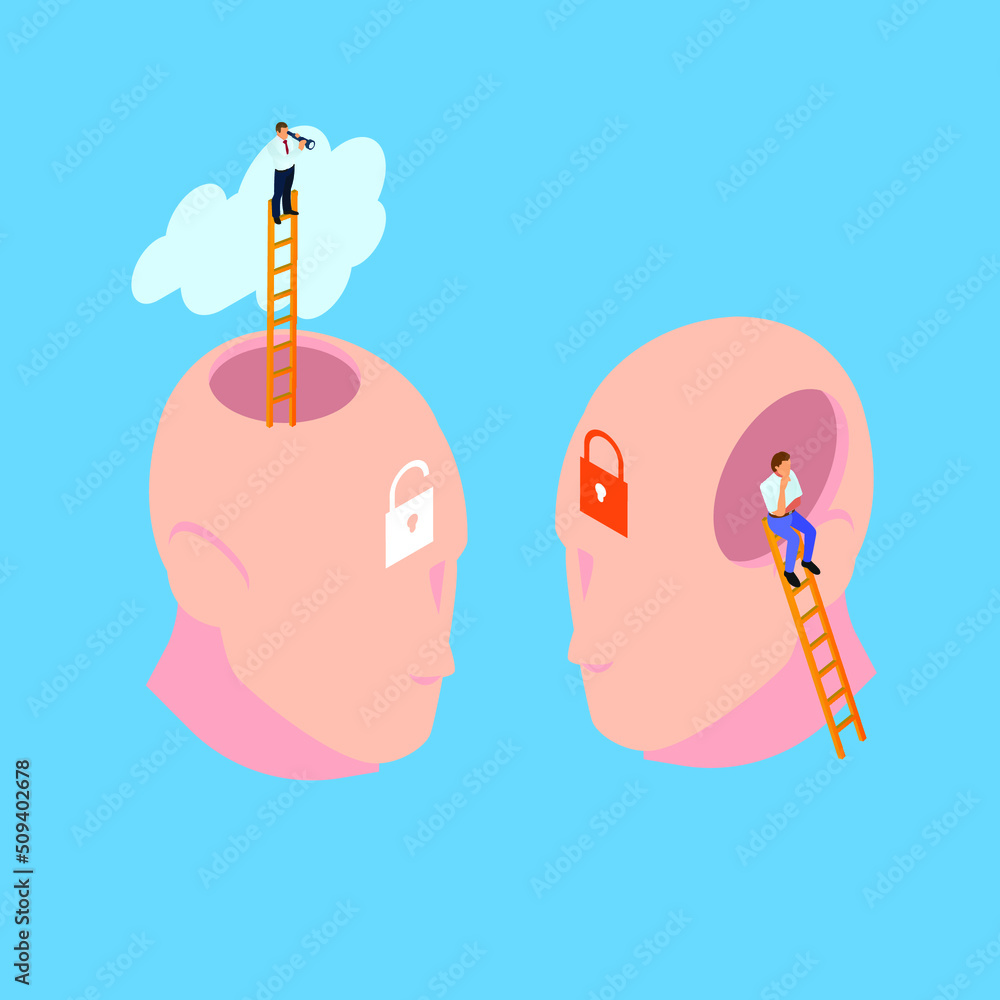 Growth mindset - fixed mindset isometric 3d vector illustration concept ...