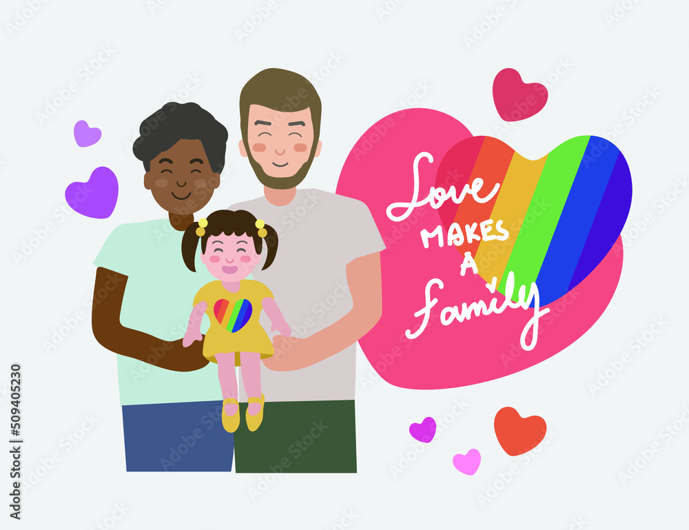 Homosexual male lgbt family.Two happy men with daughter holding hands ...
