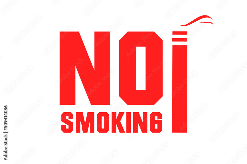 No Smoking sign in red & white color with bold text style & a cigarette ...