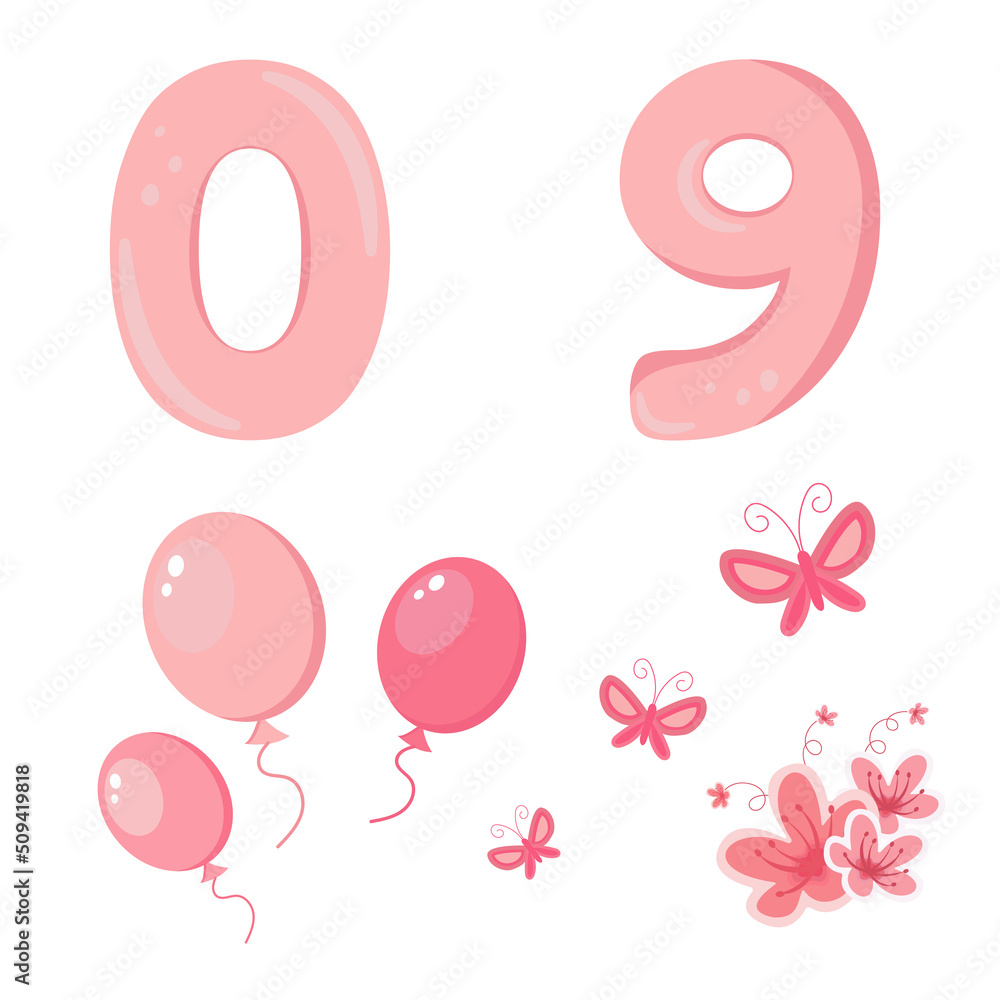 Cute vector set with numbers. Hand drawn illustration in pastel blue ...