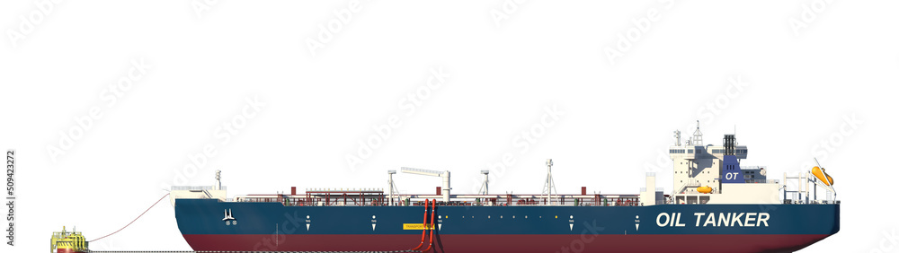 Oil tanker at the SPM buoy. 3d-rendering. A double-acting Arctic tanker ...