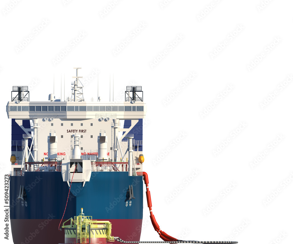 Oil tanker at the SPM buoy. 3d-rendering. A double-acting Arctic tanker ...