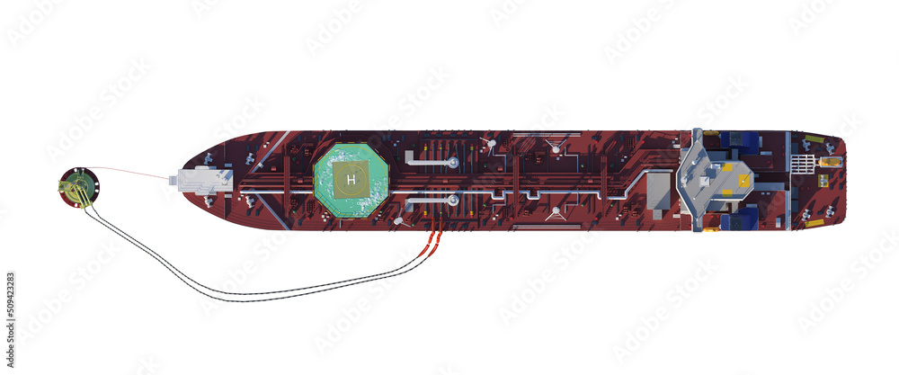 Oil tanker at the SPM buoy. 3d-rendering. A double-acting Arctic tanker ...