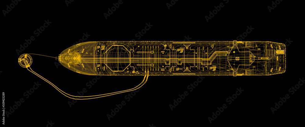 Oil tanker with SPM buoy. Scheme. 3d-rendering. A double-acting Arctic ...