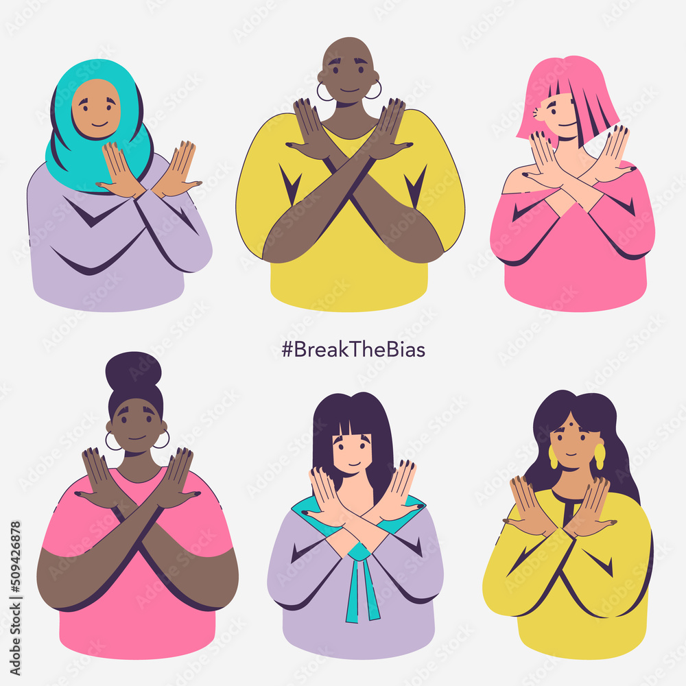 Movement against discrimination inequality, stereotypes. Group of women ...