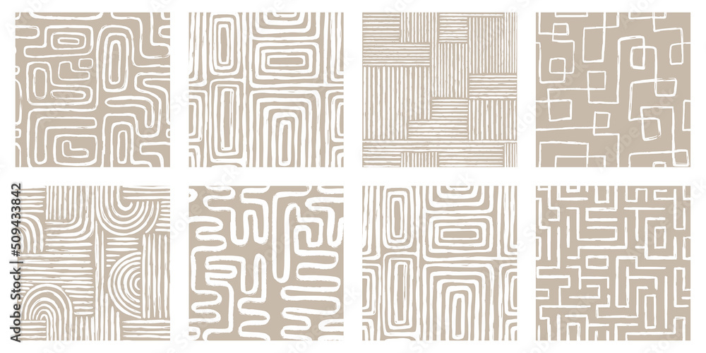 Set Aesthetic Contemporary printable seamless pattern with abstract ...