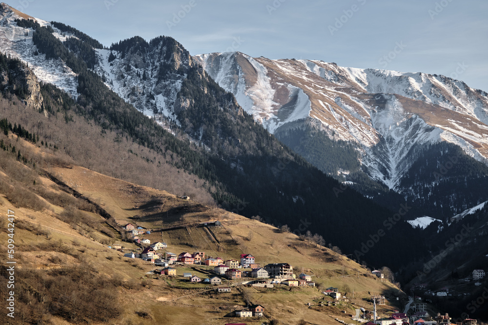 the mountains and the valley with the snow. the view of the at Trabzon ...