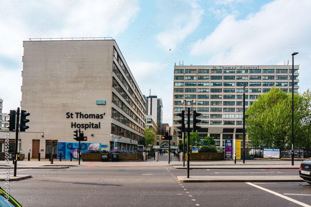 LONDON, UK - 23.04.2022: St Thomas Hospital located on the Westminster ...