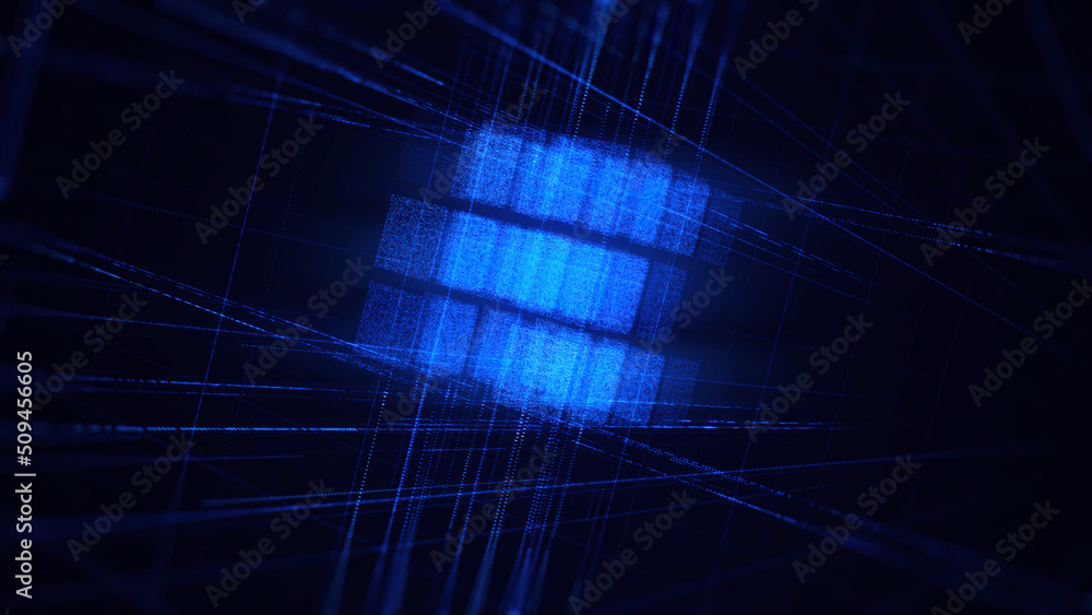 Digital 3D projection of cube from of neon lines. Animation. Laser ...