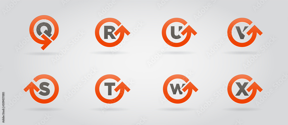 Set of 8 Circle Arrow Logo Icon Design with Letter. Template Element in ...