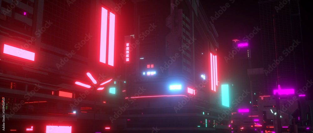 Metaverse Night city lights. Neon urban future. Futuristic city in a ...