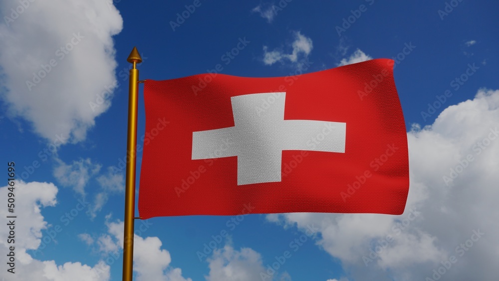 Foto de National flag of Switzerland waving Render with flagpole and ...