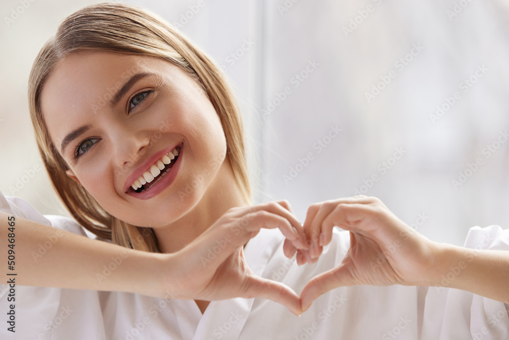 Heart With Hands. Happy Woman Showing Love Sign With Hands. Beautiful ...
