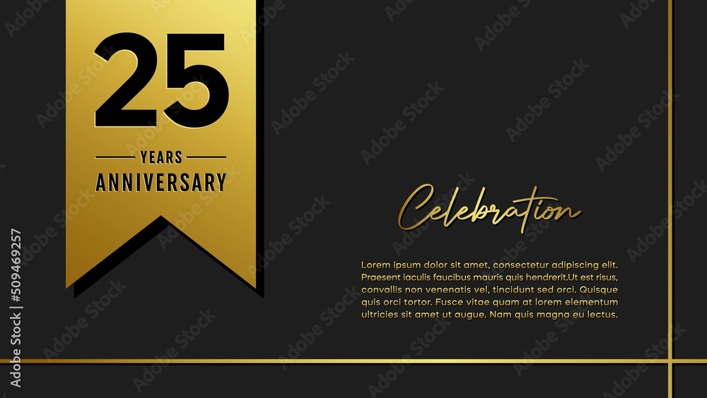 25 years anniversary logo with golden ribbon for booklet, leaflet ...