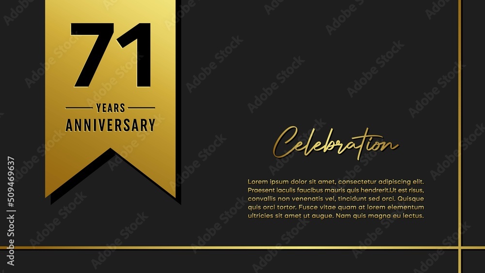 71 years anniversary logo with golden ribbon for booklet, leaflet ...